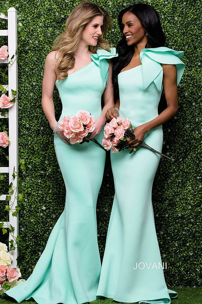 Jovani 32602 One Shoulder With Ruffle Mermaid Prom Dress Glass
